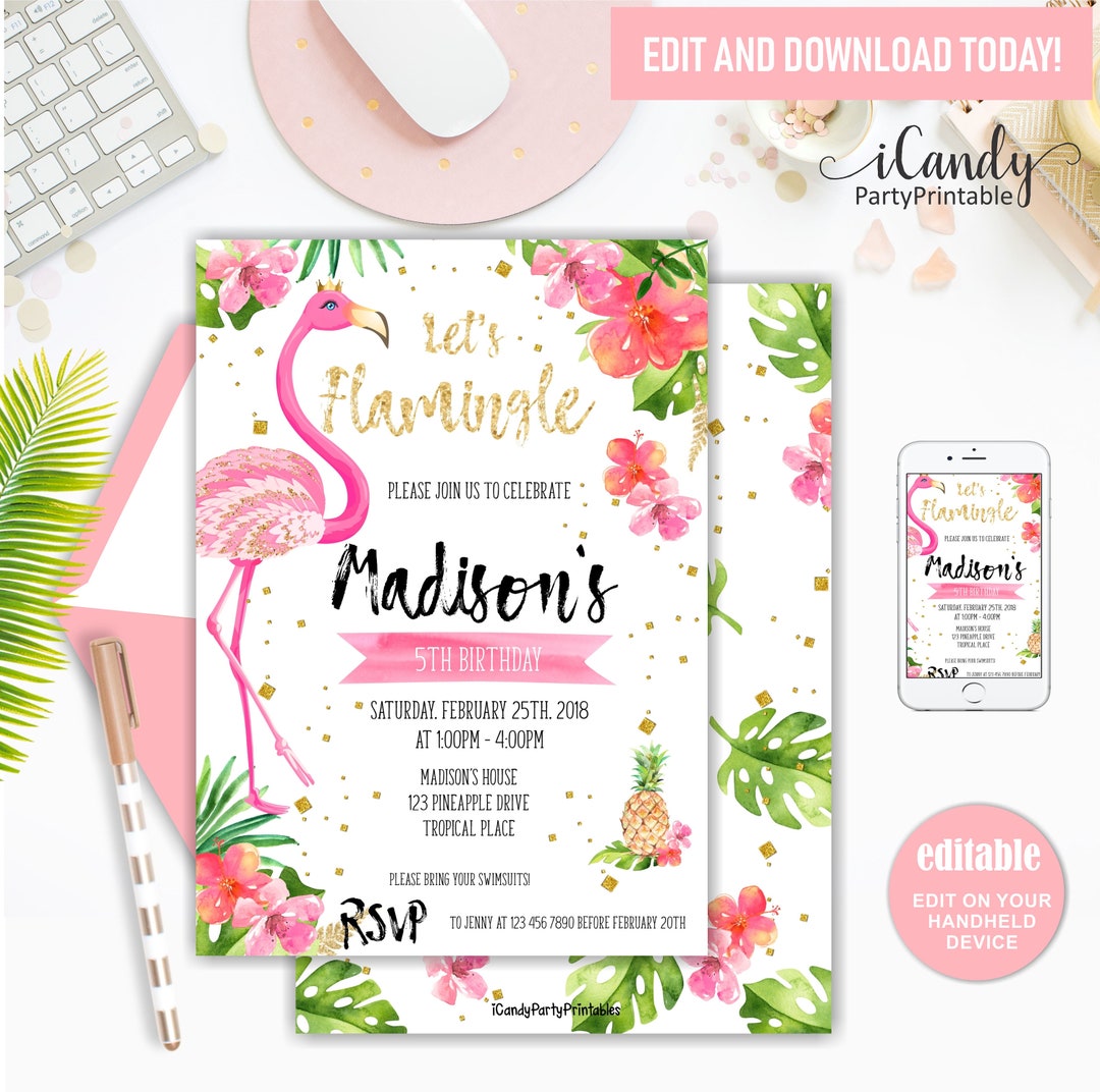 Flamingo Invitation, Let's Flamingle Invite, Flamingo Party, Luau ...