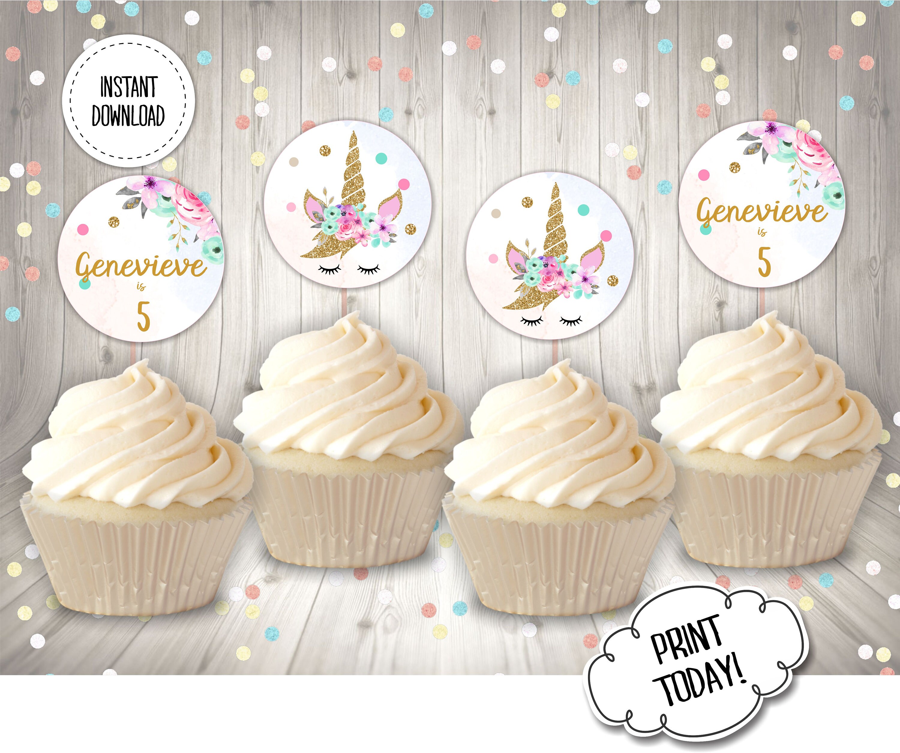 Unicorn Cupcake Toppers Unicorn 2 Inch Circle Tags Printable | Etsy