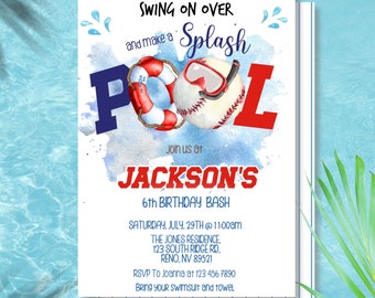 Baseball Birthday Pool Party Invitation Printable Editable Instant ...