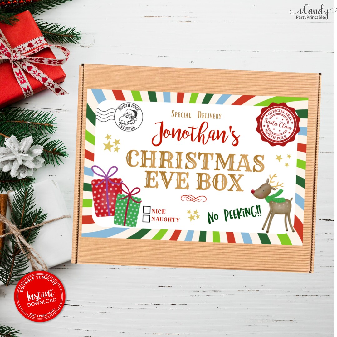 Christmas Eve Box Label, Editable Christmas Eve Box, Night Before ...
