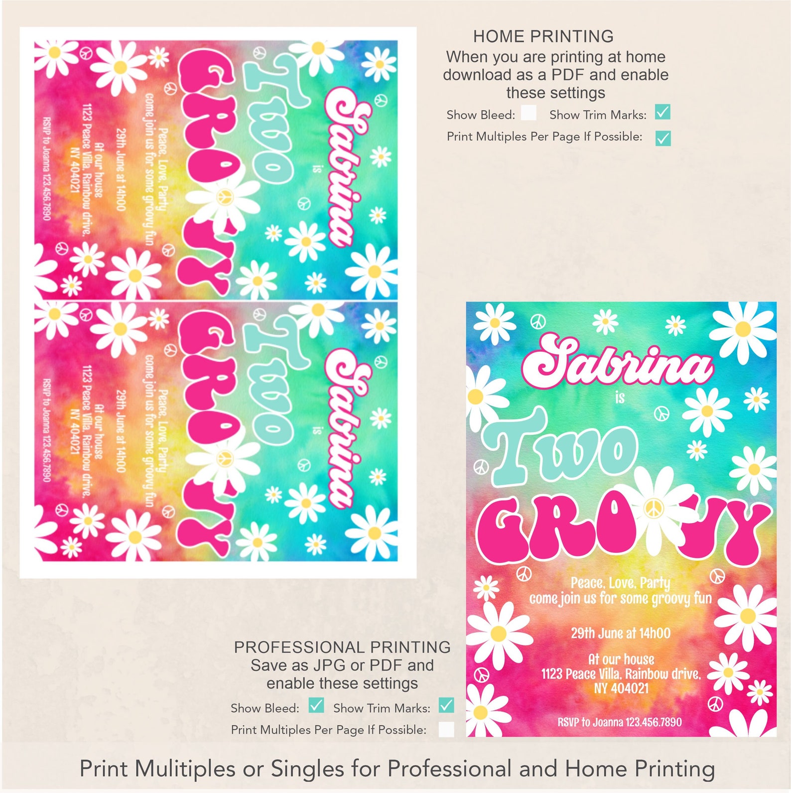 Two Groovy Birthday Invitation Tie Dye Hippie Birthday Party - Etsy