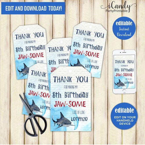 INSTANT DOWNLOAD EDITABLE Shark Birthday Decorations Favor - Etsy