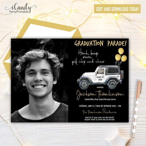 Graduation Parade Drive By Invitation, Graduation, Honk, Wave Car ...
