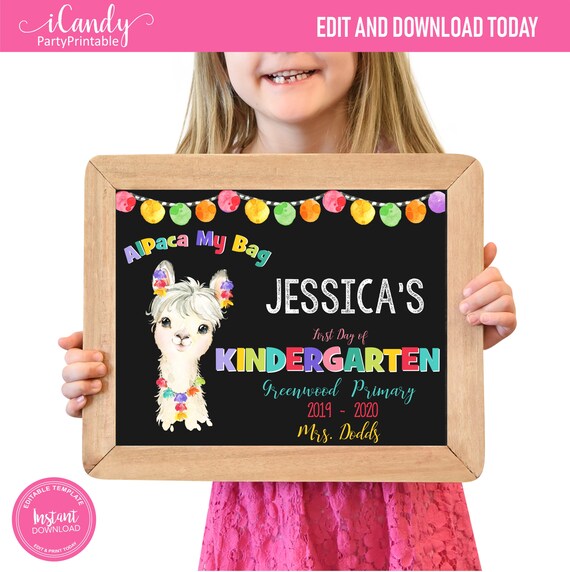 Kindergarten Sign, Editable First Day of School Sign, by https://www ...
