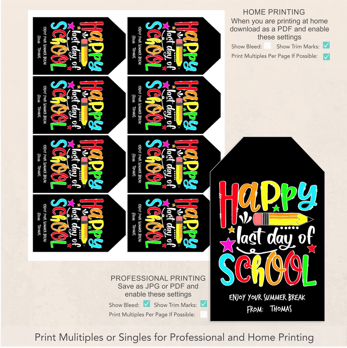 End of School Year Tag Printable Teacher Appreciation Tags - Etsy