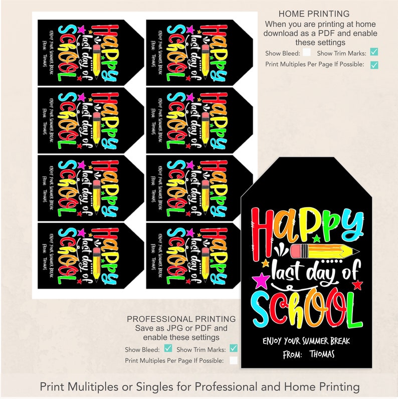 End of School Year Tag Printable Teacher Appreciation Tags | Etsy