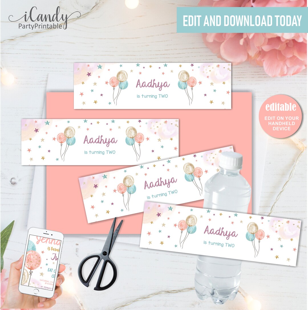 Balloon Birthday Bottle Labels, Bottle Labels, DIY Birthday Decor ...