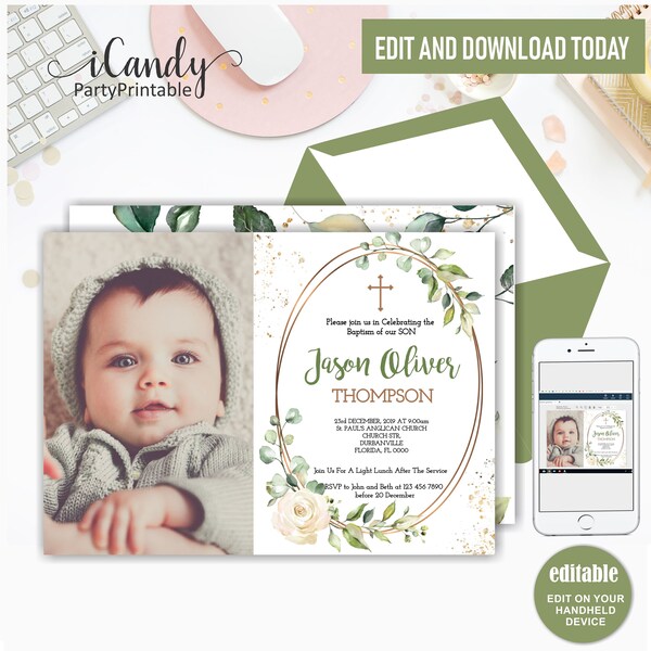 Baptism Photo Invitation - Etsy
