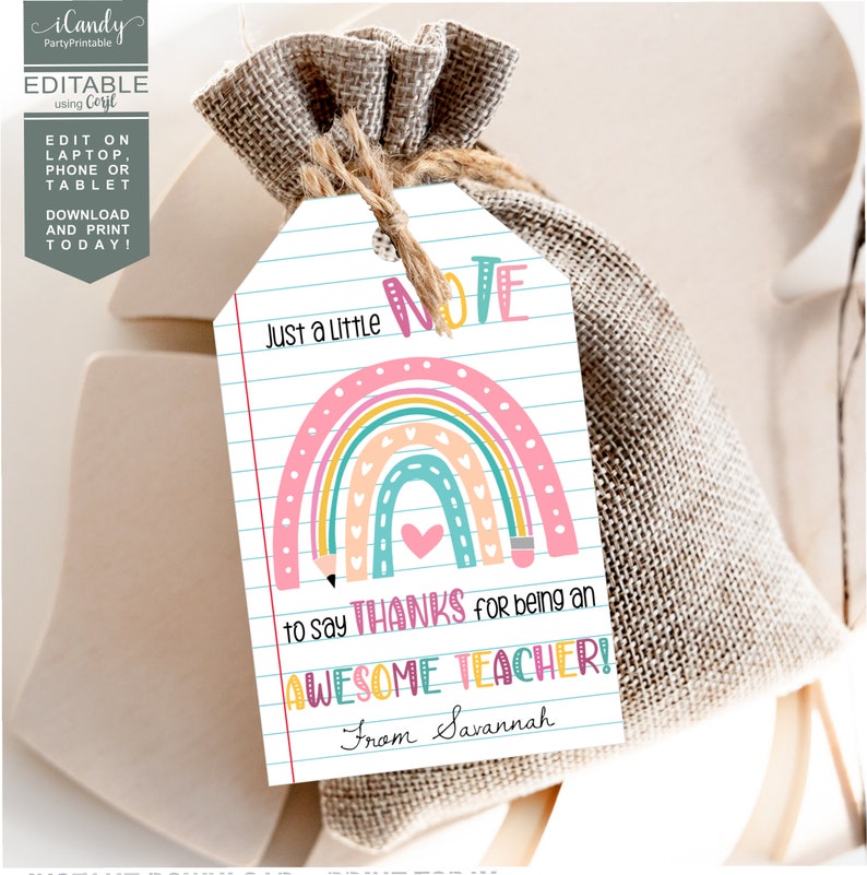 Editable Teacher Appreciation Gift Tags End of School Year - Etsy