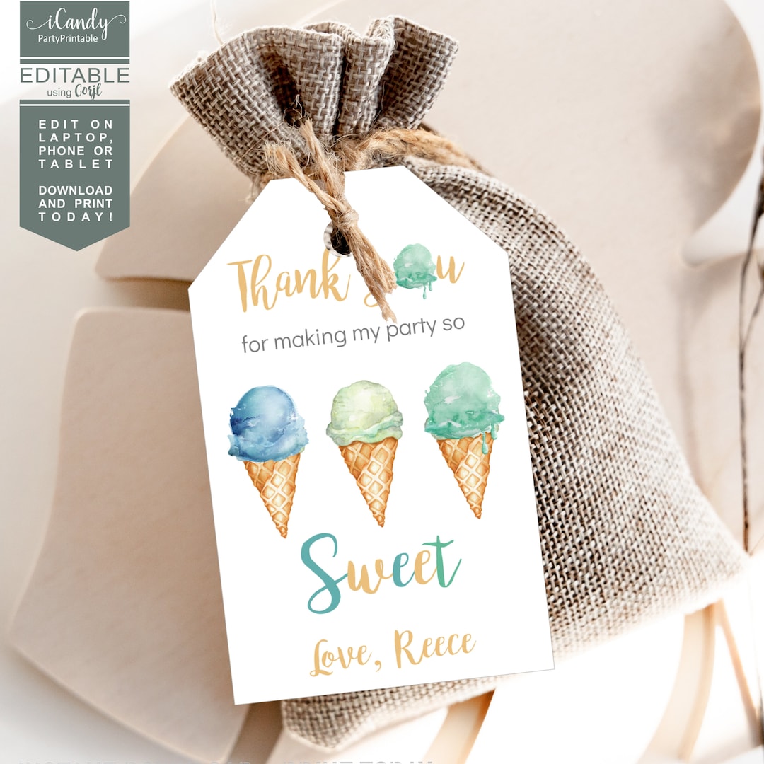 Ice Cream Thank You Card, Ice Cream Birthday, Editable Thank You Note ...