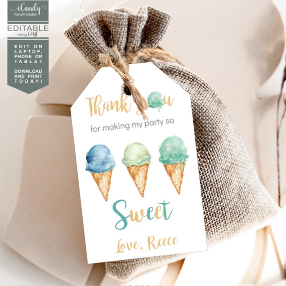 Ice Cream Thank You Card Ice Cream Birthday Editable Thank - Etsy