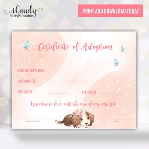 Certificate of Adoption Sign, Printable, Dog Birthday Party, Puppy ...