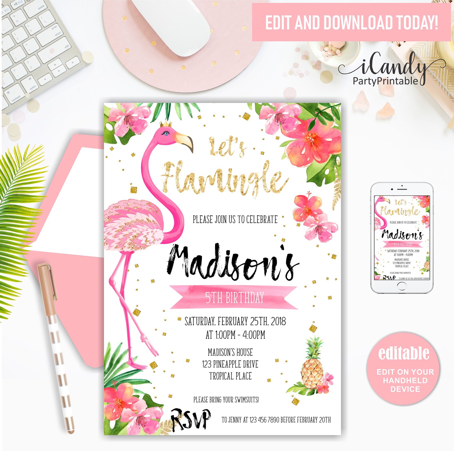 Flamingo Invitation Let's Flamingle Invite Flamingo - Etsy