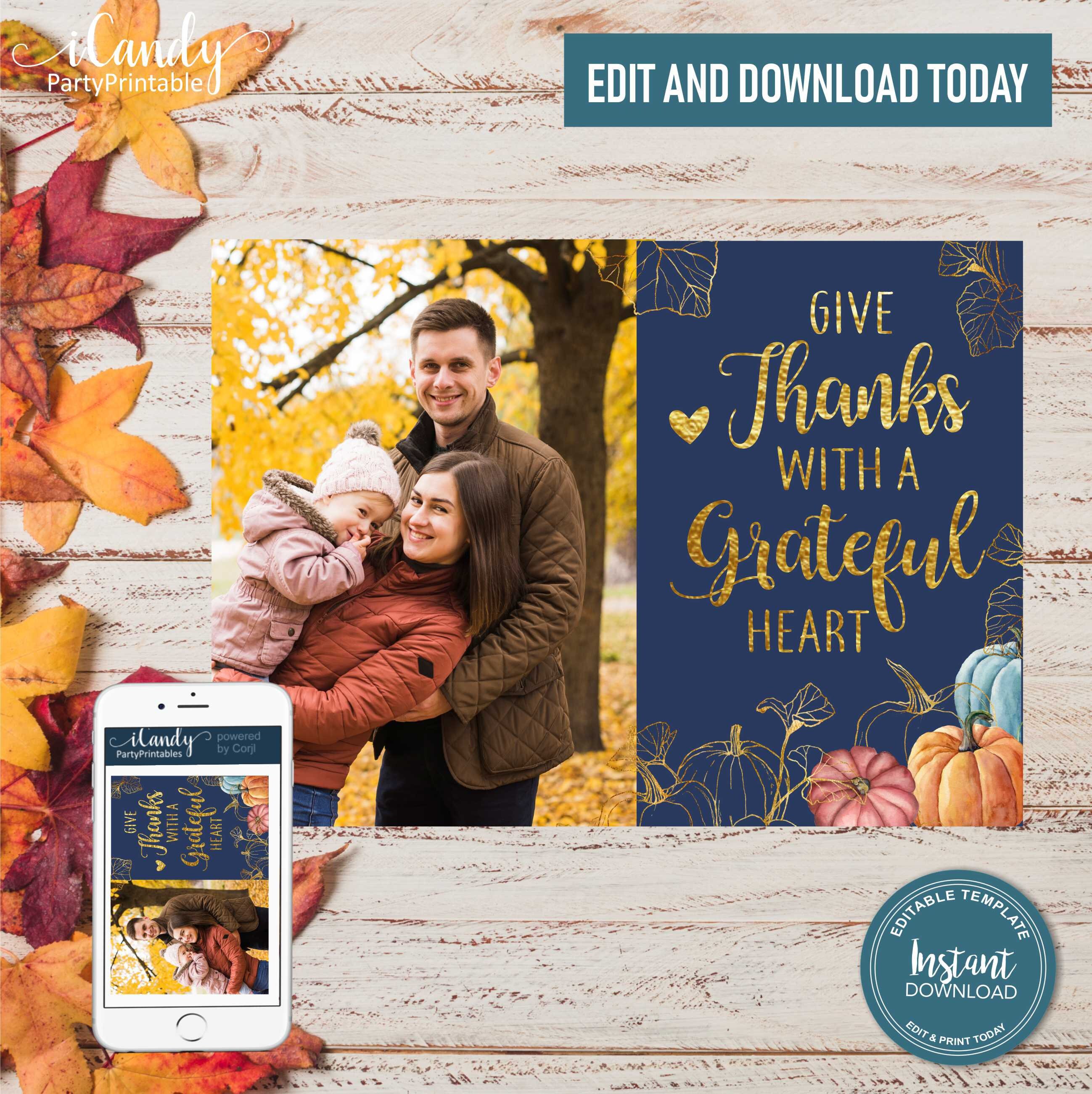 Thanksgiving Photo Card Printable Thanksgiving Greeting Card | Etsy