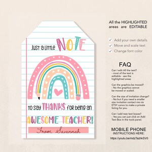 Editable Teacher Appreciation Gift Tags End of School Year - Etsy