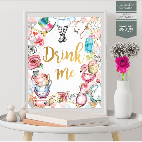 Alice in Wonderland Party Sign, Drink Me Eat Me Sign, Alice in ...