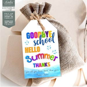 Editable Teacher Appreciation Gift Tags, End of School Year, Thank You ...