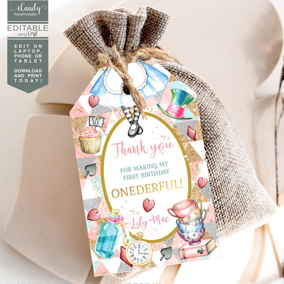 Alice in Wonderland Birthday Favor Tag, Alice in Onederland, Digital ...