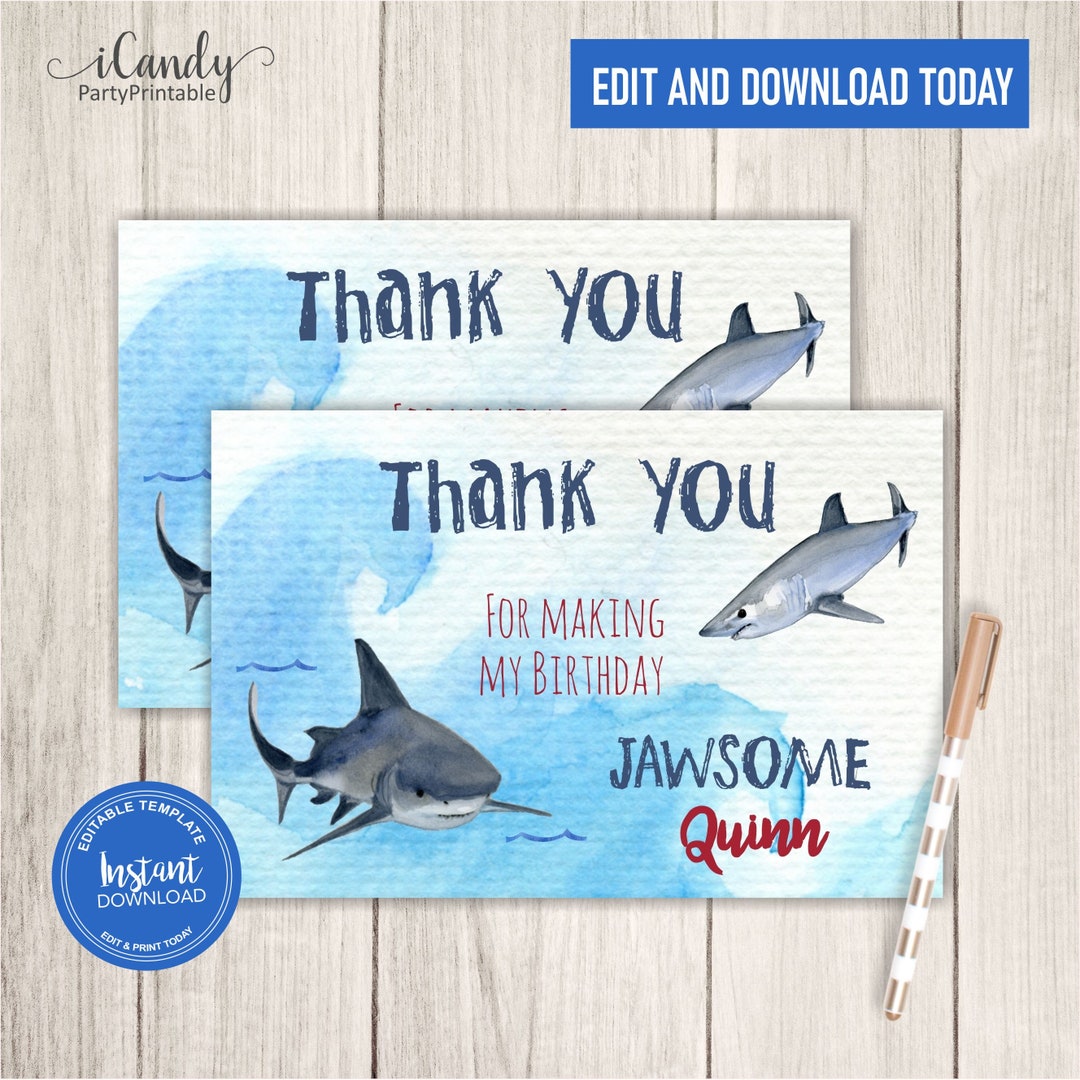 Thank You Cards, Shark Birthday, Son, Shark, - Etsy