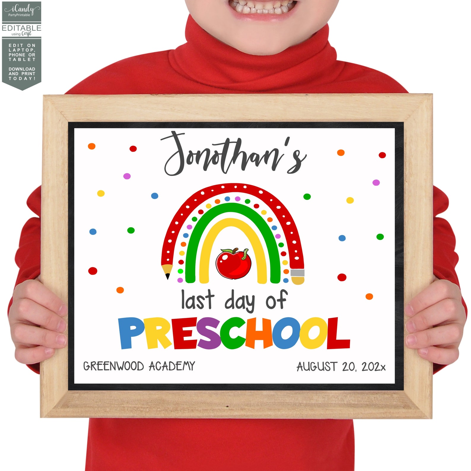 Rainbow First Day of School Sign Last Day of Preschool Sign - Etsy