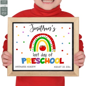 Rainbow First Day of School Sign, Last Day of Preschool Sign, Back to ...