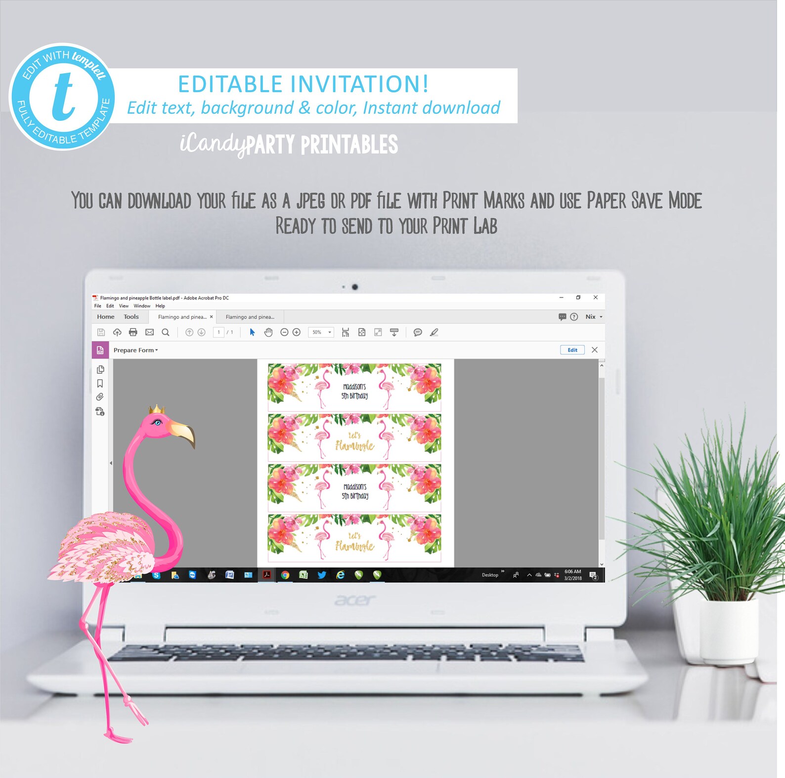 Flamingo Bottle Labels Flamingo Printable Labels Pink | Etsy