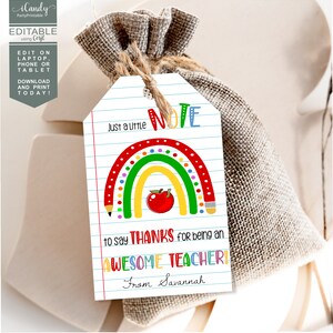 Editable End of School Year Teacher Appreciation Gift Tags, Rainbow ...