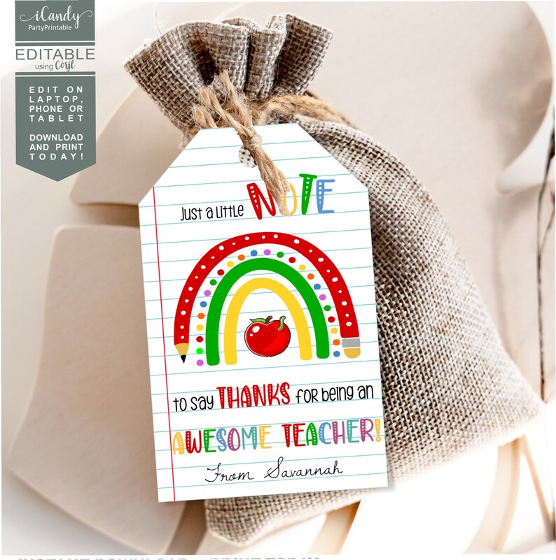 Editable End of School Year Teacher Appreciation Gift Tags - Etsy