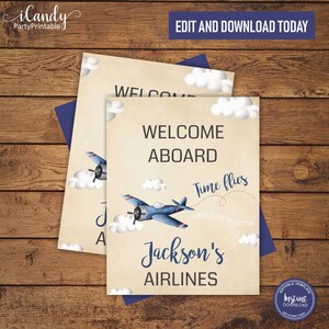 Airplane Party Welcome Sign, Airplane Boy Birthday Welcome Sign ...