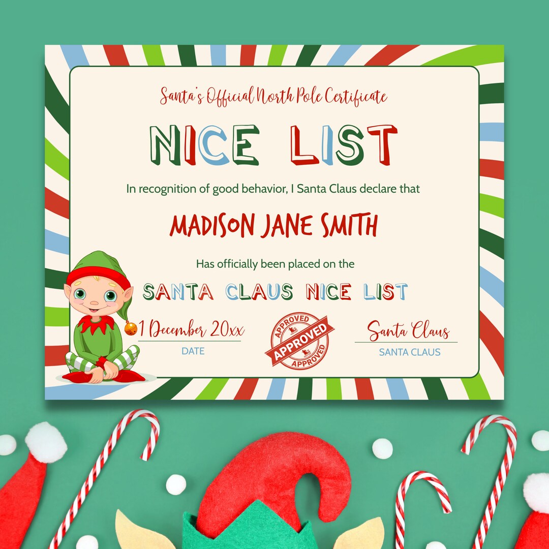 Editable Santa Claus Official Nice List Certificate Letter - Etsy