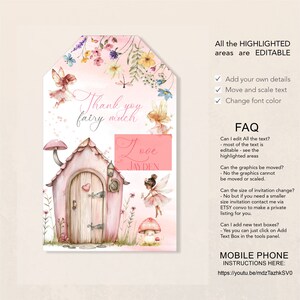Editable Fairy Birthday Party Favor Tag, Whimsical Fairies Goodie Bag ...
