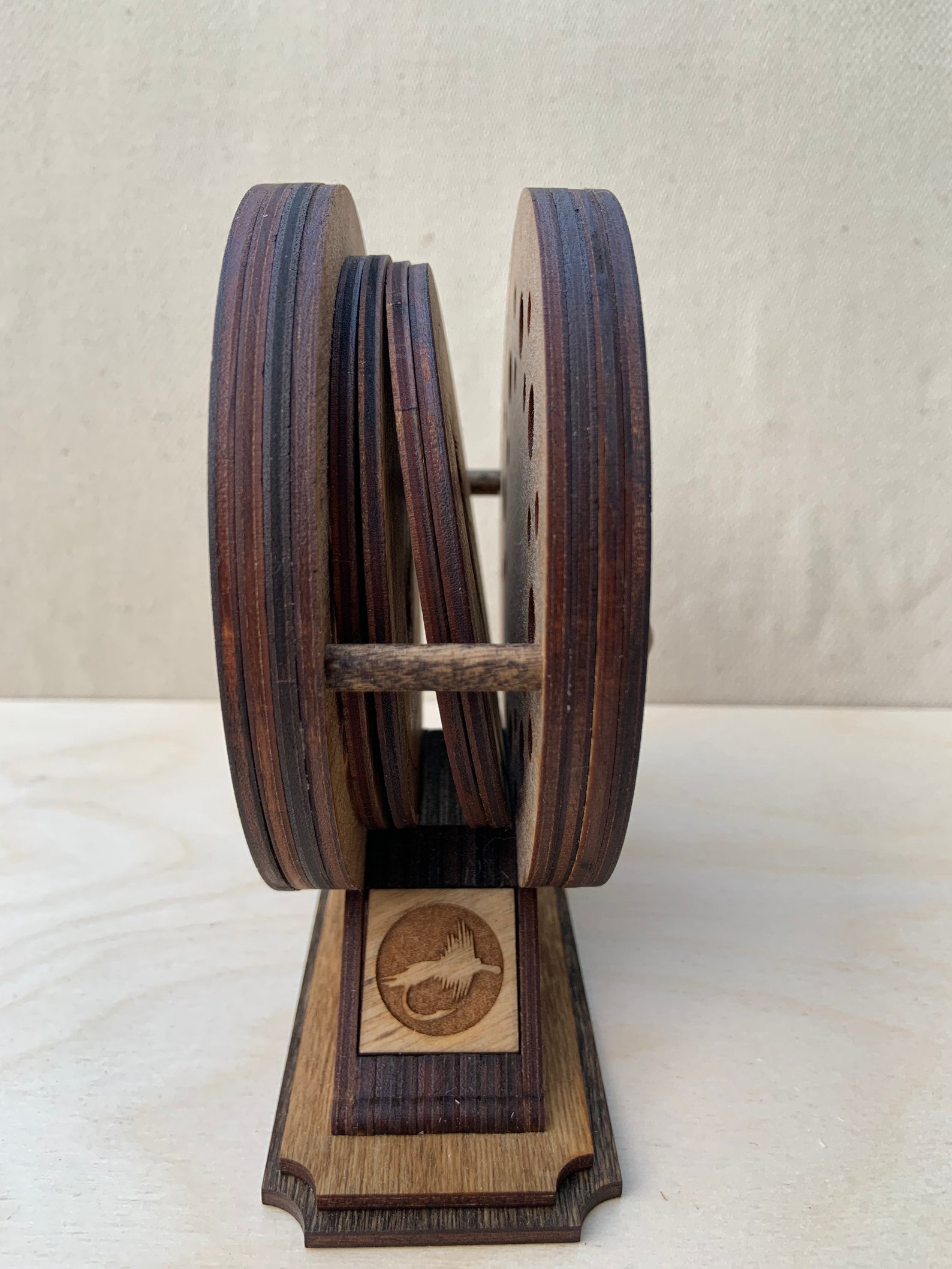 Handmade Wood Fly Fishing Reel and Coaster Set Holder Folk Art - Etsy