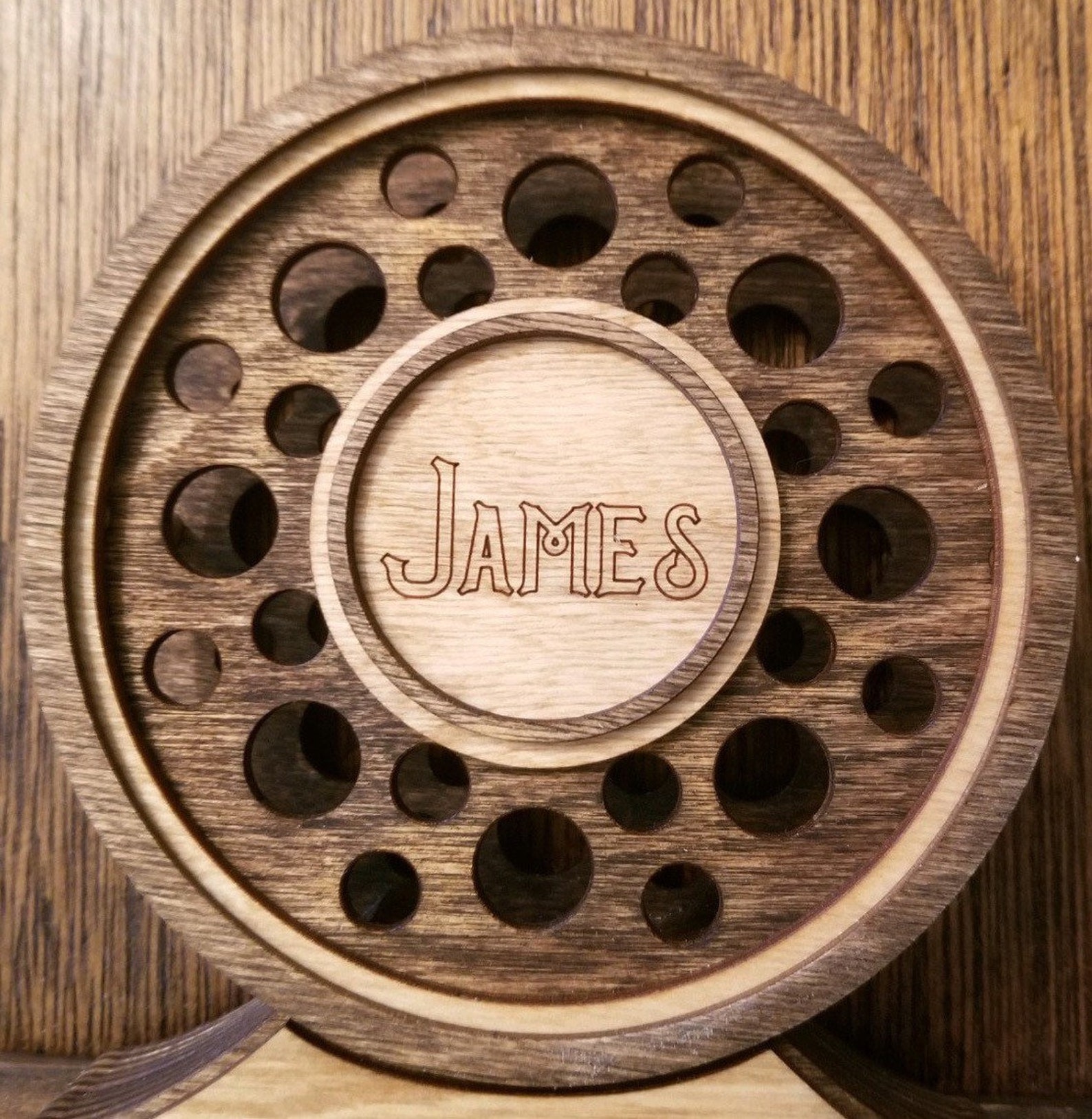 Handmade Wood Fly Fishing Reel and Coaster Set Holder Folk Art - Etsy