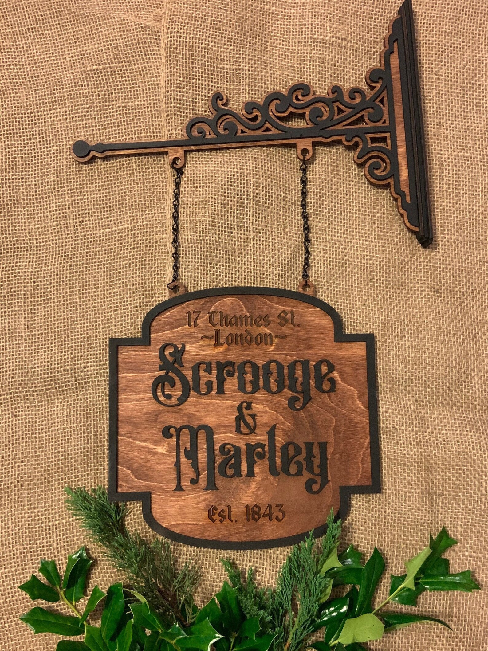 Scrooge & Marley Two-sided Hanging Wall Sign With Bracket - Etsy