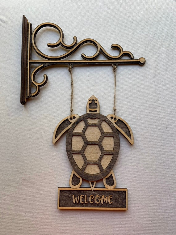 Custom Wood Hanging Sign Turtle / Welcome | Etsy