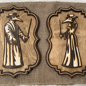 Plague Doctor Plaque Set of Two - Male and Female - Laser Cut Wood Wall ...