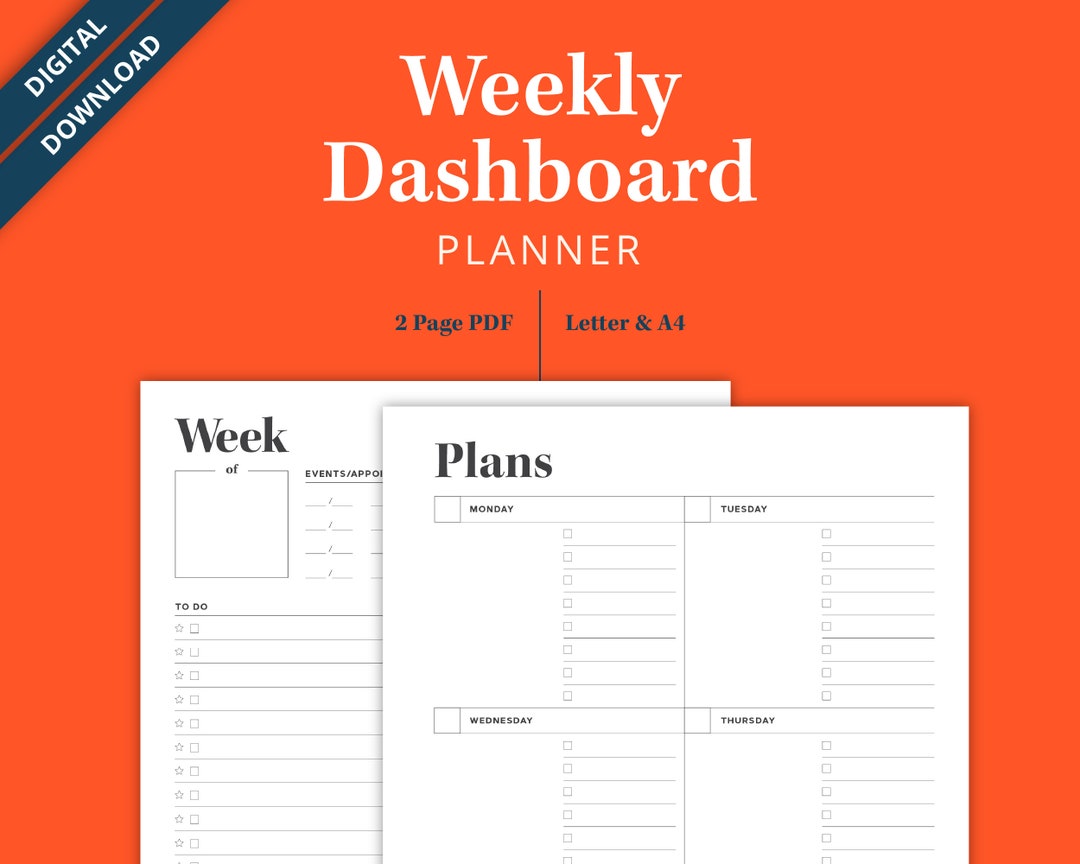 Weekly Dashboard Planner Printable | Letter & A4 | Digital Download ...