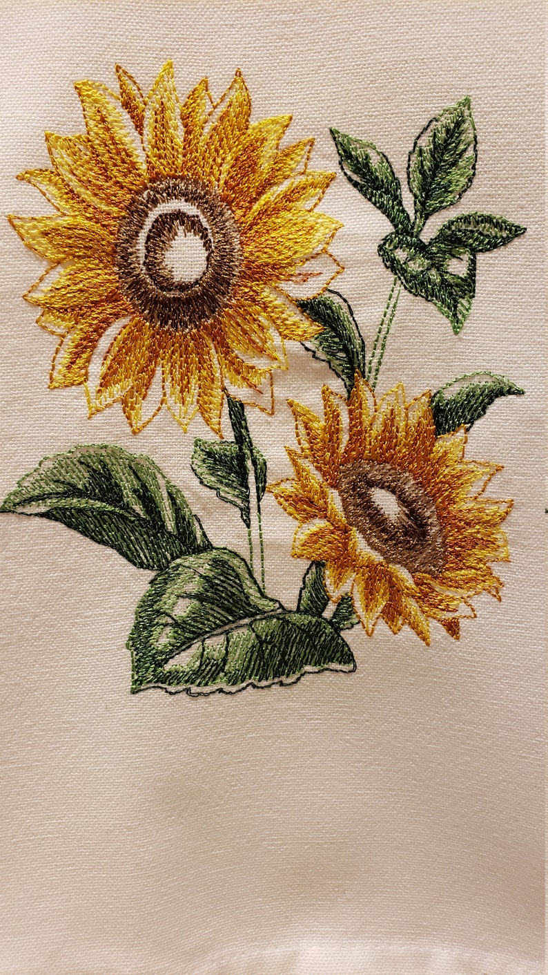 Embroidered Sunflowers/embroidered Sunflower Duo Kitchen/tea | Etsy