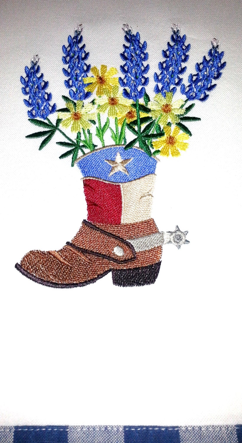 Embroidered Texas Boot and Bluebonnets/embroidered Texas | Etsy