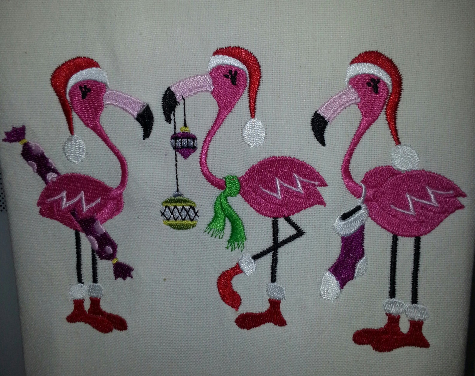 Embroidered Flamingos/merry Flamingo Christmas Embroidered - Etsy