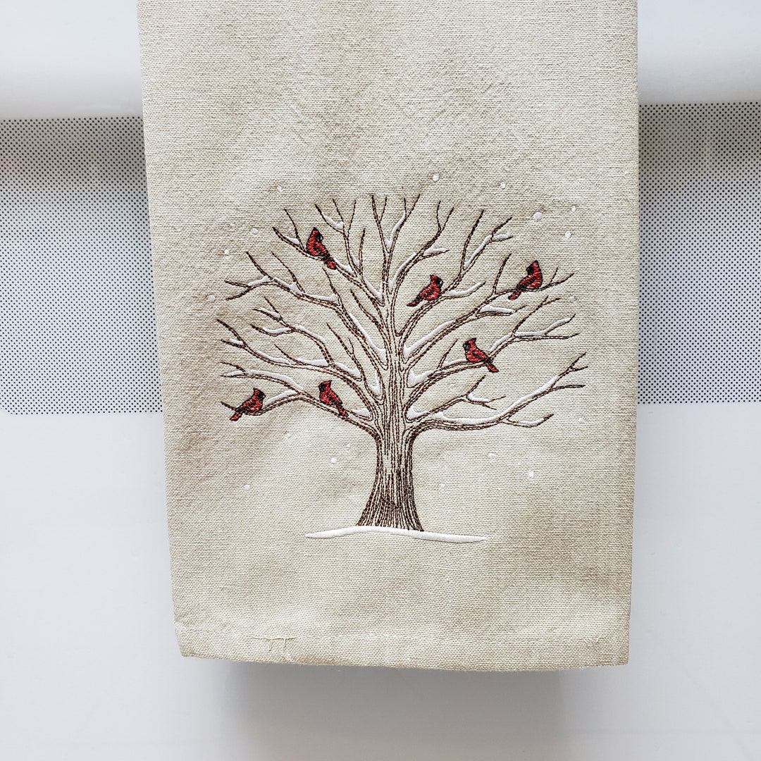 Embroidered Tree With Cardinals, Winter Scene, Cardinals in Snowy Tree ...