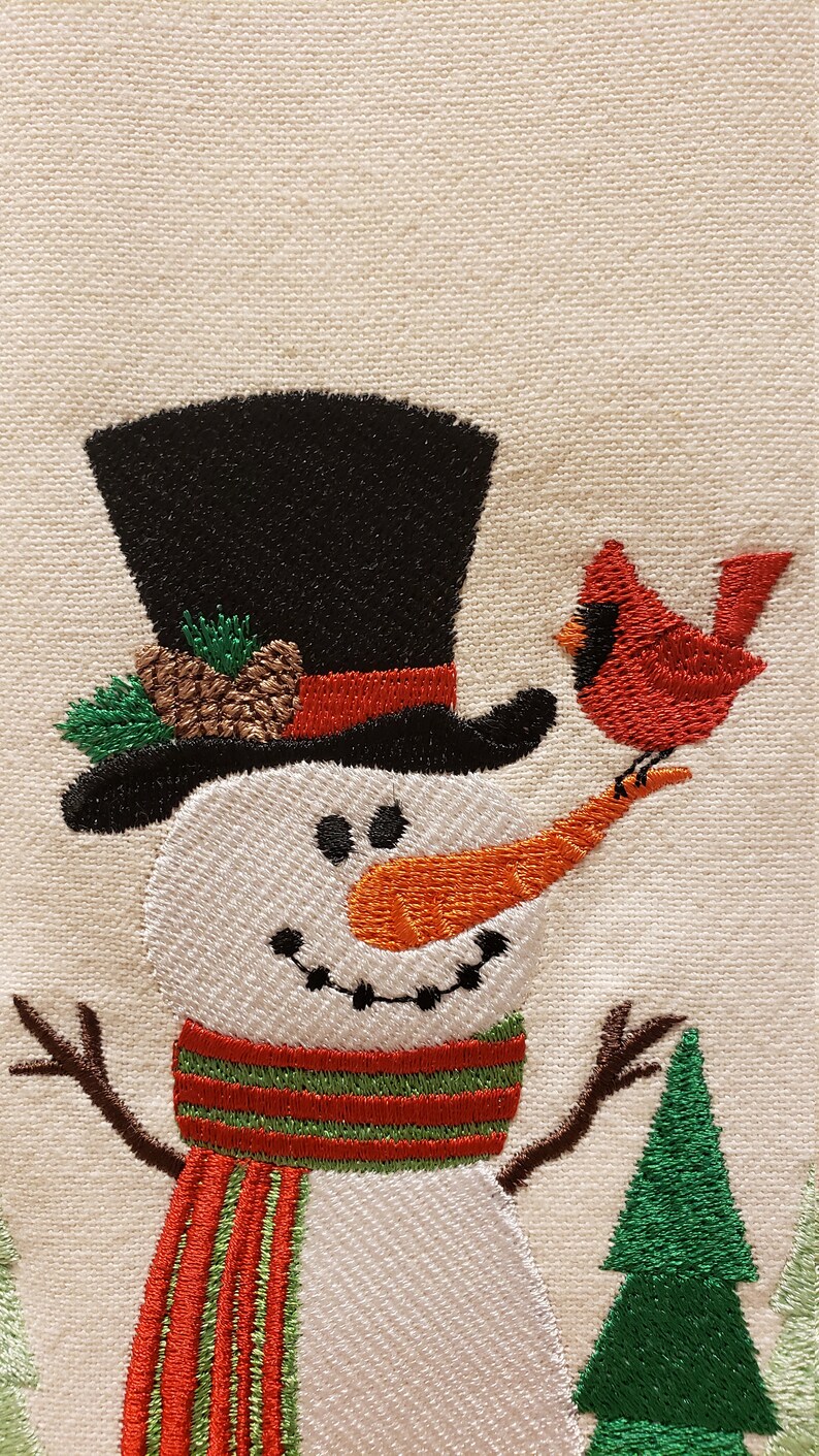 Embroidered Snowman and Cardinal/embroidered Winter Snowman - Etsy