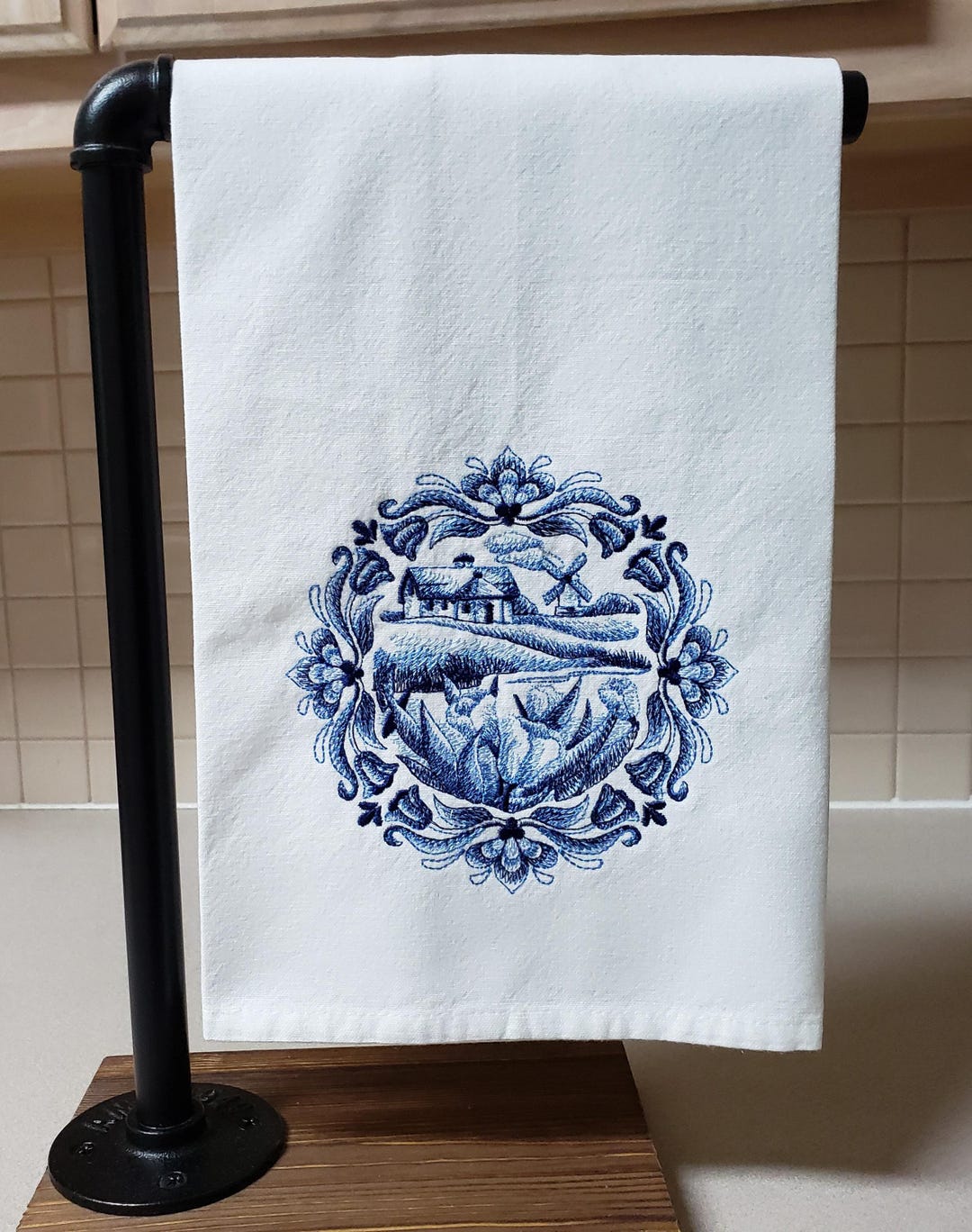Embroidered Delft Blue Country Cottage, Delft Blue Embroidery, Delft ...