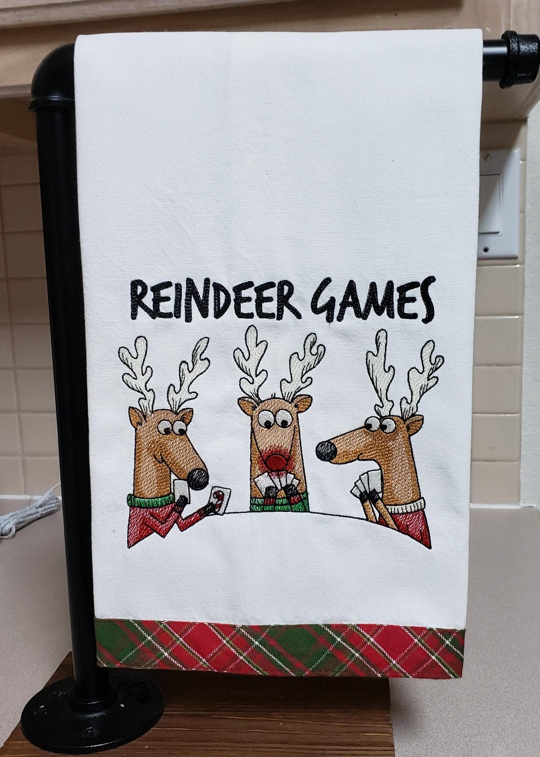 Embroidered Christmas Reindeer, Christmas Kitchen Decor, Funny Reindeer ...