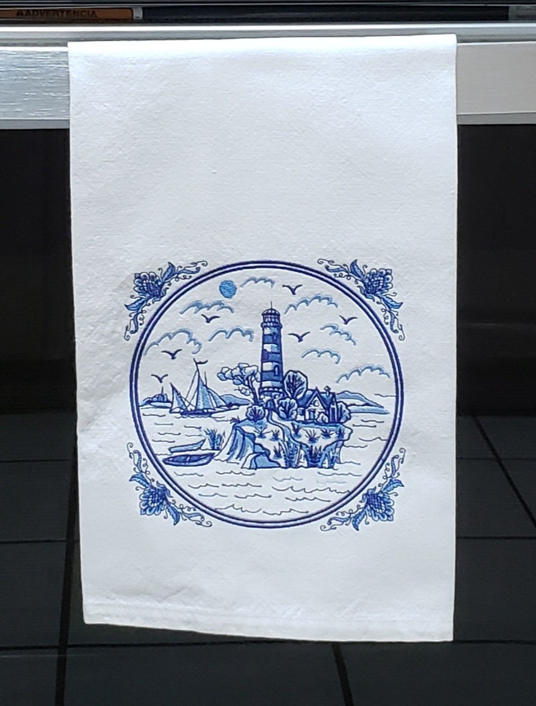 Dutch Delft Blue Embroidered Lighthouse, Delft Blue Embroidery, Delft ...