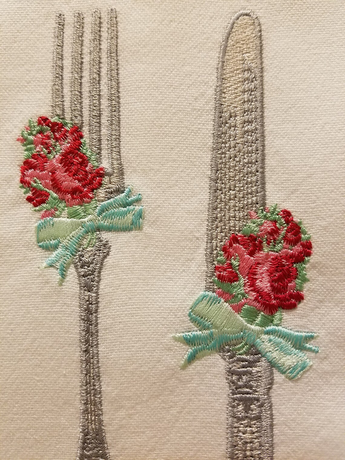 Embroidered Spoon Fork Knife With Ribbon/embroidered Vintage | Etsy