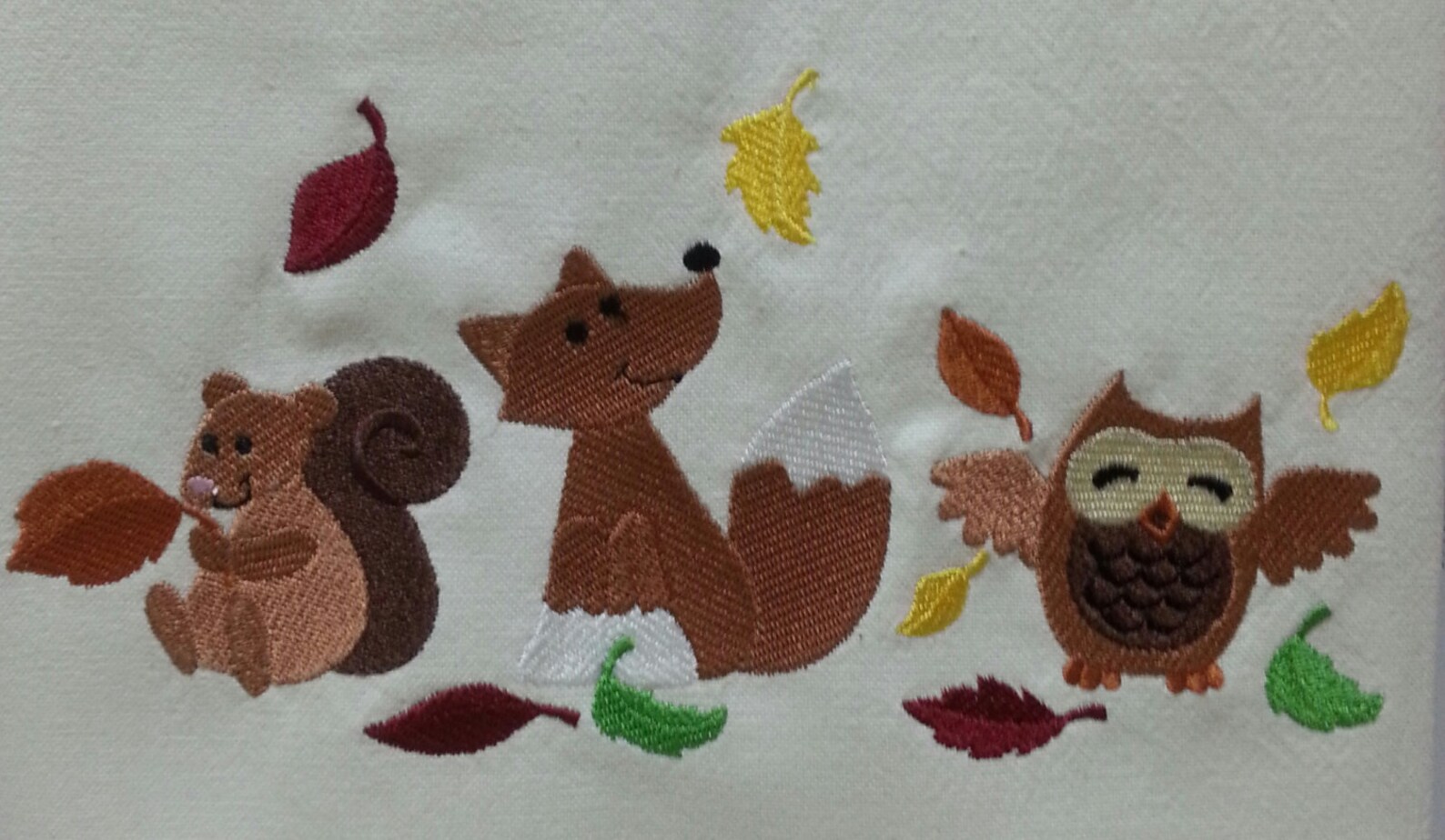 Embroidered Squirrel, Fox and Owl/embroidered Fall Animals and Leaves ...