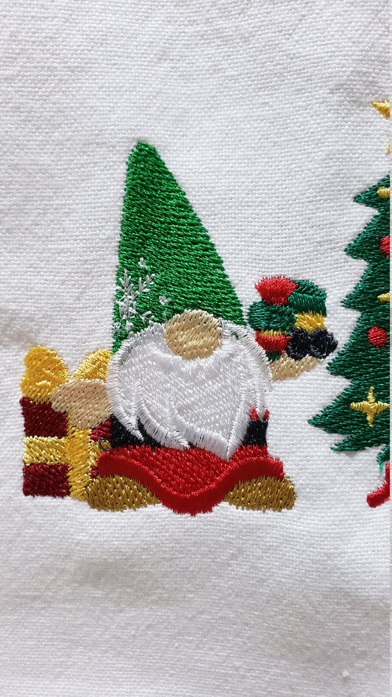 Embroidered Christmas Gnomes Towel/Gnome Christmas Tea | Etsy