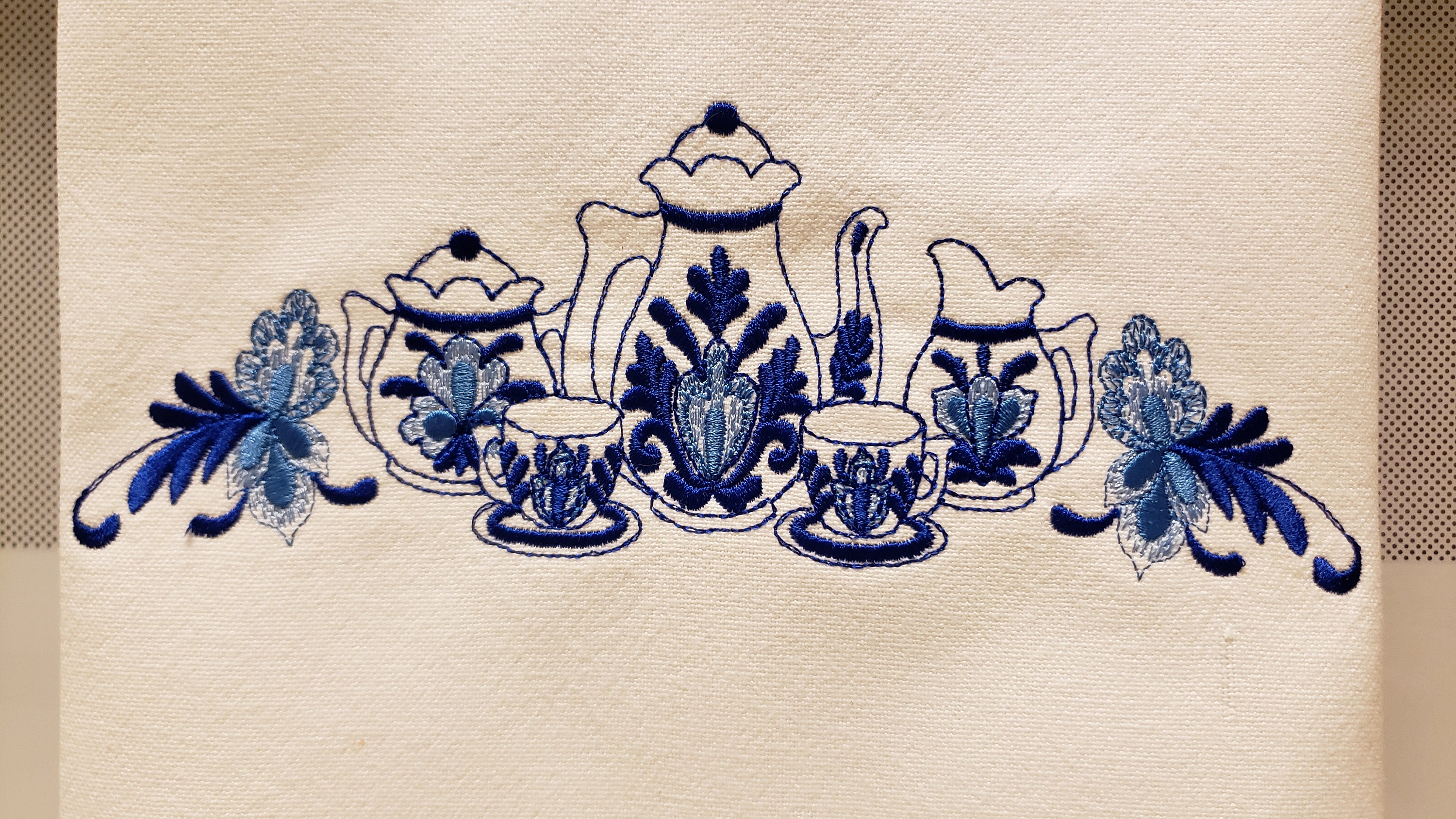 Tea Set Border on Embroidered Tea Towel | Etsy