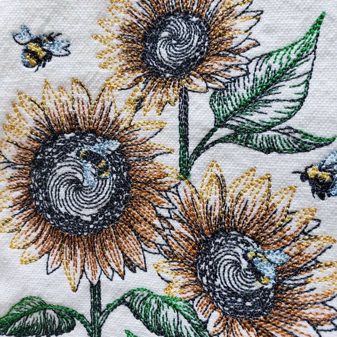 Embroidered Sunflowers and Bees/sunflowers and Bees | Etsy